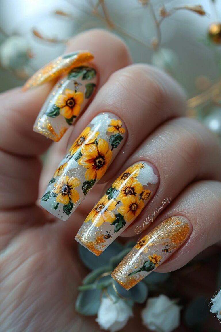 50 Sunflower Nail Designs to Brighten Your Day In 2024 – Latest ...